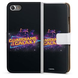 DeinDesign iPhone SE (2020) Handy Klapph&uuml;lle Handyh&uuml;lle aus Kunst Leder wei&szlig; Flip Case Guardians Of The Galaxy Marvel Logo Sideflip mit Lasche