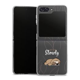 DeinDesign Galaxy Z Flip 5 Handy Hard Case Schutzh&uuml;lle transparent Smartphone Handy H&uuml;lle Lazy Sunday Sayings Sloth Hard Case