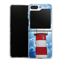 DeinDesign Galaxy Z Flip 5 Handy Hard Case Schutzh&uuml;lle transparent Smartphone Handy H&uuml;lle Sky Lighthouse Cloud Hard Case