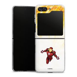DeinDesign Galaxy Z Flip 5 Handy Hard Case Schutzh&uuml;lle transparent Smartphone Handy H&uuml;lle Fire Iron Man Marvel Hard Case