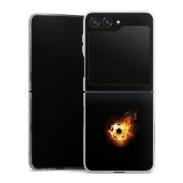 DeinDesign Galaxy Z Flip 5 Handy Hard Case Schutzh&uuml;lle transparent Smartphone Handy H&uuml;lle Ball Fire Soccer Hard Case