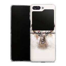DeinDesign Galaxy Z Flip 5 Handy Hard Case Schutzh&uuml;lle transparent Smartphone Handy H&uuml;lle Flowers Deer Animals Hard Case