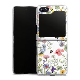 DeinDesign Galaxy Z Flip 5 Handy Hard Case Schutzh&uuml;lle transparent Smartphone Handy H&uuml;lle Muster Flowers Bee Hard Case
