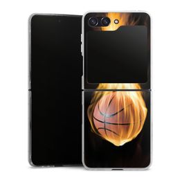 DeinDesign Galaxy Z Flip 5 Handy Hard Case Schutzh&uuml;lle transparent Smartphone Handy H&uuml;lle Fire Sports Basketball Hard Case