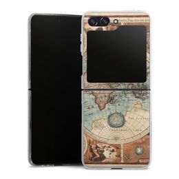 DeinDesign Galaxy Z Flip 5 Handy Hard Case Schutzh&uuml;lle transparent Smartphone Handy H&uuml;lle World Map Vintage Map Hard Case