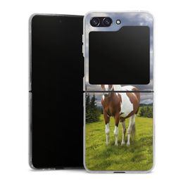 DeinDesign Galaxy Z Flip 5 Handy Hard Case Schutzh&uuml;lle transparent Smartphone Handy H&uuml;lle Meadow Nature Horse Hard Case