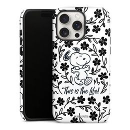 DeinDesign iPhone 15 Pro Max Handy Panzer Handyh&uuml;lle robuste Outdoor H&uuml;lle Schutzh&uuml;lle matt Peanuts Flowers Snoopy Tough Case