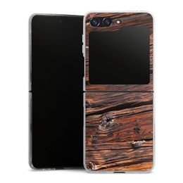 DeinDesign Galaxy Z Flip 5 Handy Hard Case Schutzh&uuml;lle transparent Smartphone Handy H&uuml;lle Wood Beams Wooden Look Hard Case