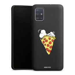 DeinDesign Galaxy A51 Handy Premium Silikon H&uuml;lle Handyh&uuml;lle schwarz Case Peanuts Pizza Snoopy Silikon Premium Case