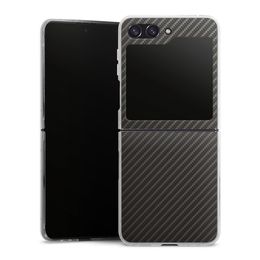 DeinDesign Galaxy Z Flip 5 Handy Hard Case Schutzh&uuml;lle transparent Smartphone Handy H&uuml;lle Carbon Muster Metallic Look Hard Case