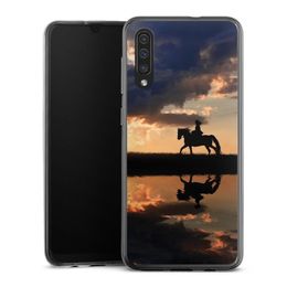 DeinDesign Galaxy A50 Handy Silikon H&uuml;lle Case transparent Handyh&uuml;lle Sunset Horseback Riding Horse Silikon Case