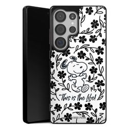 DeinDesign Galaxy S25 Ultra Handy Silikon H&uuml;lle Case schwarz Handyh&uuml;lle Peanuts Flowers Snoopy