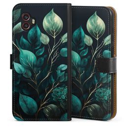 DeinDesign Galaxy XCover 6 Pro Handy Klapph&uuml;lle Handyh&uuml;lle aus Kunst Leder schwarz Flip Case Leaves Black Eukalyptus Sideflip mit langer Lasche