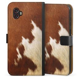 DeinDesign Galaxy XCover 6 Pro Handy Klapph&uuml;lle Handyh&uuml;lle aus Kunst Leder schwarz Flip Case Fur Cow Animal Look Sideflip mit langer Lasche