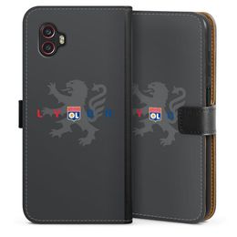 DeinDesign Galaxy XCover 6 Pro Handy Klapph&uuml;lle Handyh&uuml;lle aus Kunst Leder schwarz Flip Case Olympique Lyonnais Ol Olympique Lyon Sideflip mit langer Lasche