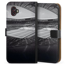 DeinDesign Galaxy XCover 6 Pro Handy Klapph&uuml;lle Handyh&uuml;lle aus Kunst Leder schwarz Flip Case Fc Bayern M&uuml;nchen Fcb Stadium Sideflip mit langer Lasche