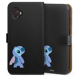 DeinDesign Galaxy XCover 6 Pro Handy Klapph&uuml;lle Handyh&uuml;lle aus Kunst Leder schwarz Flip Case Merchandise Disney Lilo & Stitch Sideflip mit langer Lasche