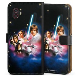 DeinDesign Galaxy XCover 6 Pro Handy Klapph&uuml;lle Handyh&uuml;lle aus Kunst Leder schwarz Flip Case Star Wars Merchandise Lightsaber Sideflip mit langer Lasche