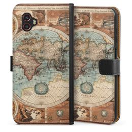 DeinDesign Galaxy XCover 6 Pro Handy Klapph&uuml;lle Handyh&uuml;lle aus Kunst Leder schwarz Flip Case Vintage Map World Map Sideflip mit langer Lasche