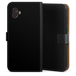 DeinDesign Galaxy XCover 6 Pro Handy Klapph&uuml;lle Handyh&uuml;lle aus Kunst Leder schwarz Flip Case Colour Unicoloured Black Sideflip mit langer Lasche