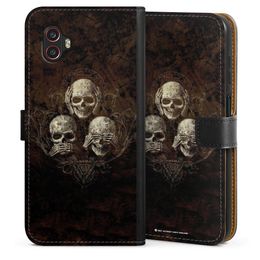 DeinDesign Galaxy XCover 6 Pro Handy Klapph&uuml;lle Handyh&uuml;lle aus Kunst Leder schwarz Flip Case Gothic Art Skulls Sideflip mit langer Lasche