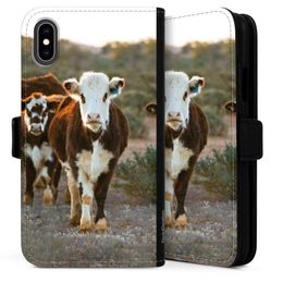 DeinDesign iPhone X Handy Klapph&uuml;lle Handyh&uuml;lle aus Kunst Leder schwarz Flip Case Cow Farmer Calf Sideflip mit langer Lasche