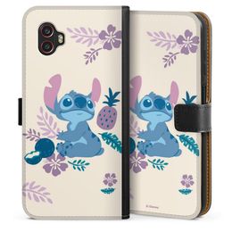 DeinDesign Galaxy XCover 6 Pro Handy Klapph&uuml;lle Handyh&uuml;lle aus Kunst Leder schwarz Flip Case Flowers Official Licensed Product Lilo & Stitch Sideflip mit langer 