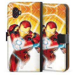 DeinDesign Galaxy XCover 6 Pro Handy Klapph&uuml;lle Handyh&uuml;lle aus Kunst Leder schwarz Flip Case Marvel Fire Iron Man Sideflip mit langer Lasche