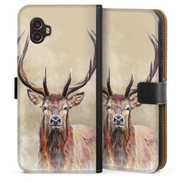 DeinDesign Galaxy XCover 6 Pro Handy Klapph&uuml;lle Handyh&uuml;lle aus Kunst Leder schwarz Flip Case Deer Animal Look Reindeer Sideflip mit langer Lasche