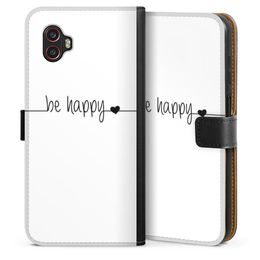 DeinDesign Galaxy XCover 6 Pro Handy Klapph&uuml;lle Handyh&uuml;lle aus Kunst Leder schwarz Flip Case Sayings Statement Happiness Sideflip mit langer Lasche