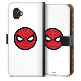 DeinDesign Galaxy XCover 6 Pro Handy Klapph&uuml;lle Handyh&uuml;lle aus Kunst Leder schwarz Flip Case Spiderman Merchandise Marvel Sideflip mit langer Lasche