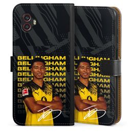 DeinDesign Galaxy XCover 6 Pro Handy Klapph&uuml;lle Handyh&uuml;lle aus Kunst Leder schwarz Flip Case Borussia Dortmund Jobe Bellingham Bvb Sideflip mit langer Lasche