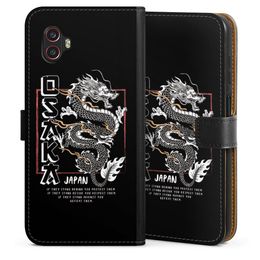 DeinDesign Galaxy XCover 6 Pro Handy Klapph&uuml;lle Handyh&uuml;lle aus Kunst Leder schwarz Flip Case Japan Ocean Dragon Sideflip mit langer Lasche