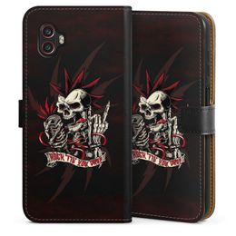 DeinDesign Galaxy XCover 6 Pro Handy Klapph&uuml;lle Handyh&uuml;lle aus Kunst Leder schwarz Flip Case Rock Totenkopf Music Sideflip mit langer Lasche