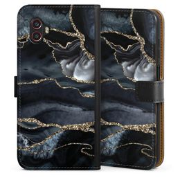 DeinDesign Galaxy XCover 6 Pro Handy Klapph&uuml;lle Handyh&uuml;lle aus Kunst Leder schwarz Flip Case Marble Glitzer Trends Sideflip mit langer Lasche