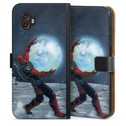 DeinDesign Galaxy XCover 6 Pro Handy Klapph&uuml;lle Handyh&uuml;lle aus Kunst Leder schwarz Flip Case Deadpool Moon Marvel Sideflip mit langer Lasche