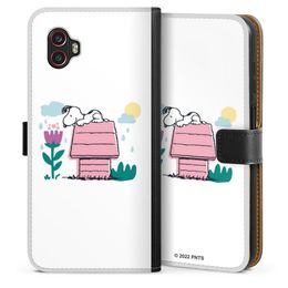 DeinDesign Galaxy XCover 6 Pro Handy Klapph&uuml;lle Handyh&uuml;lle aus Kunst Leder schwarz Flip Case Dog Official Licensed Product Snoopy Sideflip mit langer Lasche
