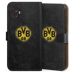 DeinDesign Galaxy XCover 6 Pro Handy Klapph&uuml;lle Handyh&uuml;lle aus Kunst Leder schwarz Flip Case Merchandise Borussia Dortmund Bvb Sideflip mit langer Lasche