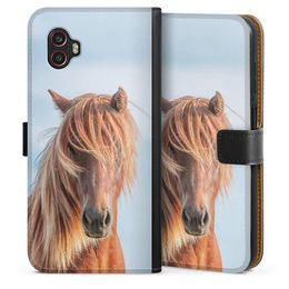 DeinDesign Galaxy XCover 6 Pro Handy Klapph&uuml;lle Handyh&uuml;lle aus Kunst Leder schwarz Flip Case Animals Animal Look Horse Sideflip mit langer Lasche