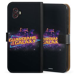 DeinDesign Galaxy XCover 6 Pro Handy Klapph&uuml;lle Handyh&uuml;lle aus Kunst Leder schwarz Flip Case Marvel Logo Guardians Of The Galaxy Sideflip mit langer Lasche