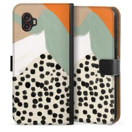 DeinDesign Galaxy XCover 6 Pro Handy Klapph&uuml;lle Handyh&uuml;lle aus Kunst Leder schwarz Flip Case Boho Abstract Kunst Sideflip mit langer Lasche