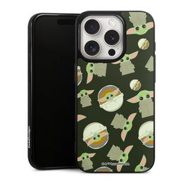 DeinDesign iPhone 15 Pro Handy Silikon H&uuml;lle Case schwarz Handyh&uuml;lle Official Licensed Product Star Wars Muster Baby Yoda