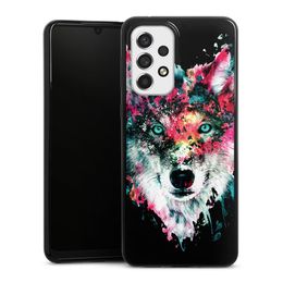 DeinDesign Galaxy A33 5G Handy Slim Case extra d&uuml;nn Silikon Handyh&uuml;lle schwarz H&uuml;lle Riza Peker Colourful Wolf Silikon Slim Case