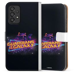 DeinDesign Galaxy A33 5G Handy Klapph&uuml;lle Handyh&uuml;lle aus Kunst Leder wei&szlig; Flip Case Marvel Logo Guardians Of The Galaxy Sideflip mit Lasche