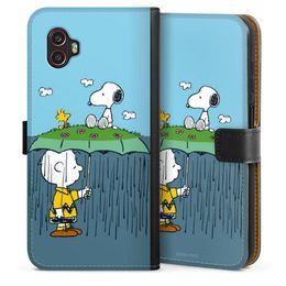 DeinDesign Galaxy XCover 6 Pro Handy Klapph&uuml;lle Handyh&uuml;lle aus Kunst Leder schwarz Flip Case Peanuts Snoopy Children Sideflip mit langer Lasche