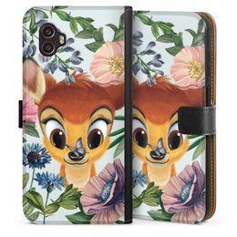 DeinDesign Galaxy XCover 6 Pro Handy Klapph&uuml;lle Handyh&uuml;lle aus Kunst Leder schwarz Flip Case Flowers Disney Bambi Sideflip mit langer Lasche