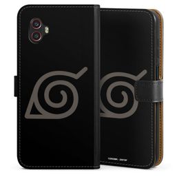DeinDesign Galaxy XCover 6 Pro Handy Klapph&uuml;lle Handyh&uuml;lle aus Kunst Leder schwarz Flip Case Konoha Naruto Shippuden Logo Sideflip mit langer Lasche
