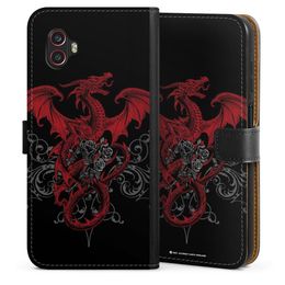 DeinDesign Galaxy XCover 6 Pro Handy Klapph&uuml;lle Handyh&uuml;lle aus Kunst Leder schwarz Flip Case Red Gothic Dragon Sideflip mit langer Lasche