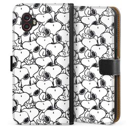 DeinDesign Galaxy XCover 6 Pro Handy Klapph&uuml;lle Handyh&uuml;lle aus Kunst Leder schwarz Flip Case Muster Peanuts Snoopy Sideflip mit langer Lasche
