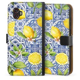 DeinDesign Galaxy XCover 6 Pro Handy Klapph&uuml;lle Handyh&uuml;lle aus Kunst Leder schwarz Flip Case Muster Lemon Greece Sideflip mit langer Lasche